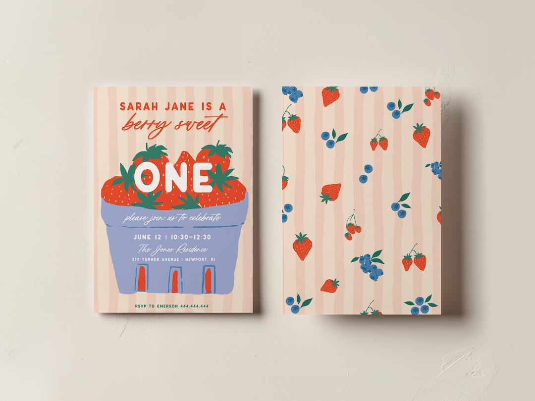 Berry Sweet ONE Birthday Party Invitation | Editable Print and Download ...