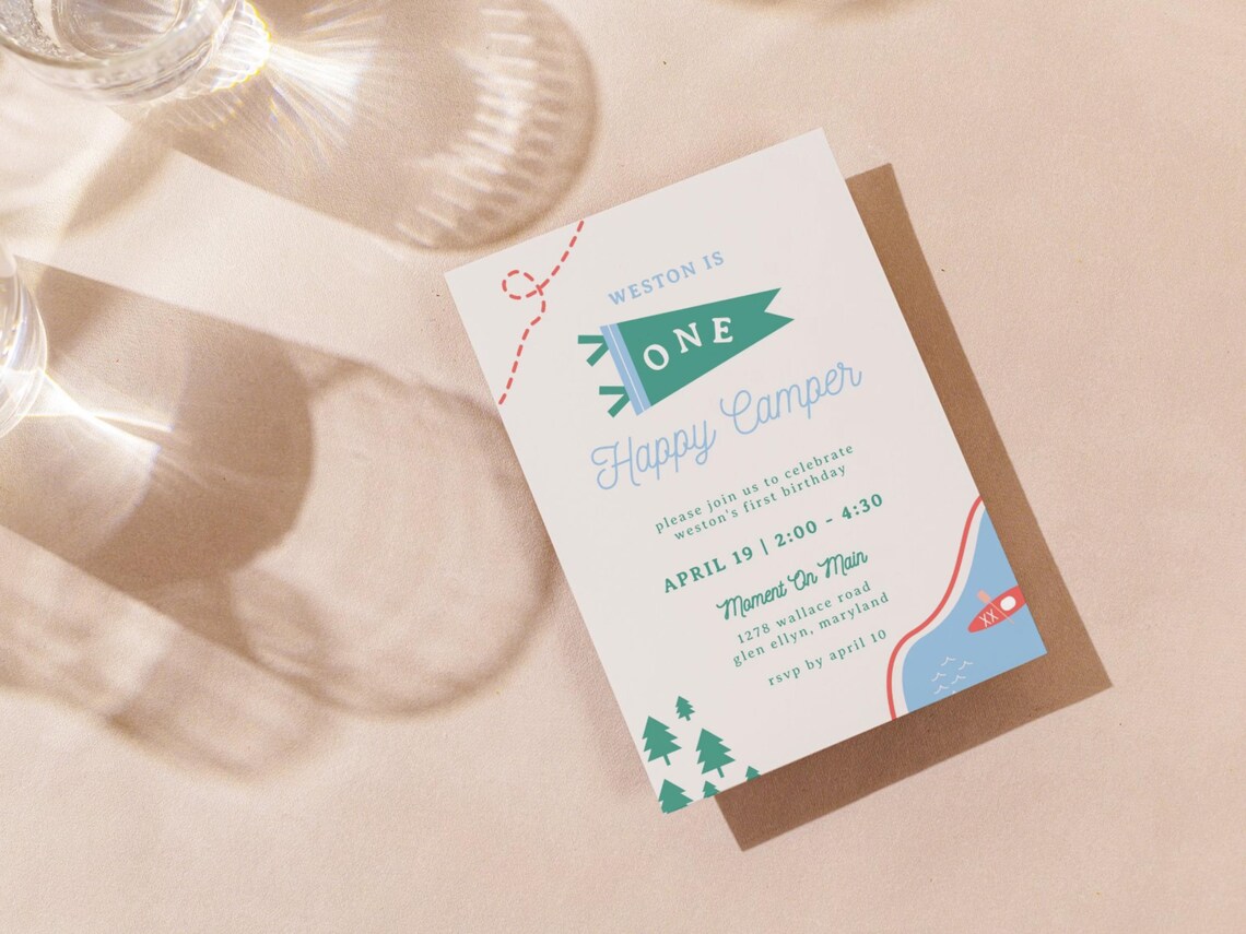 One Happy Camper Birthday Invitation | Editable Print and Download | Fun Boy 1st Birthday ...