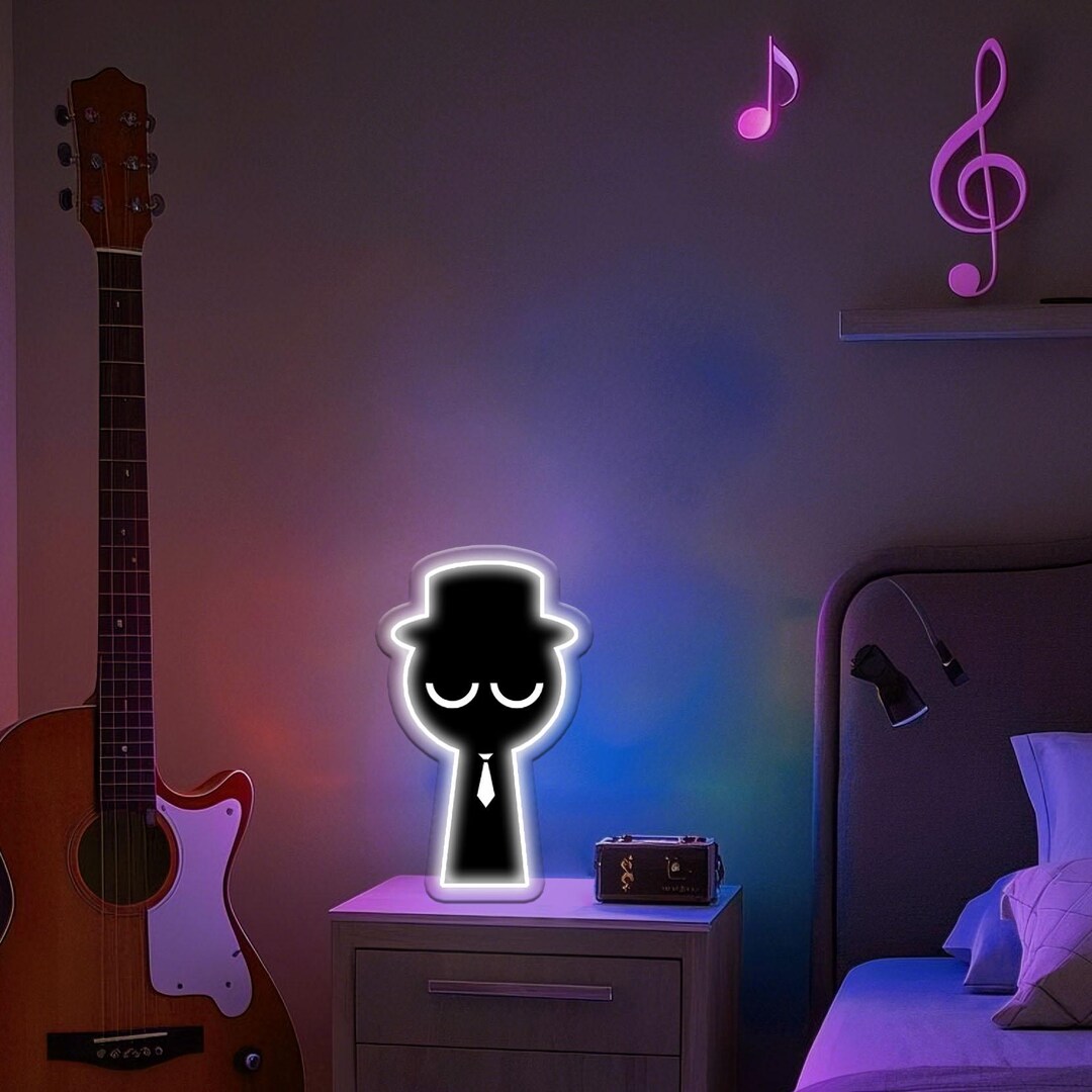 Game Black Neon Sign,black Top Hat and White Tie Black Neon Light,kids ...