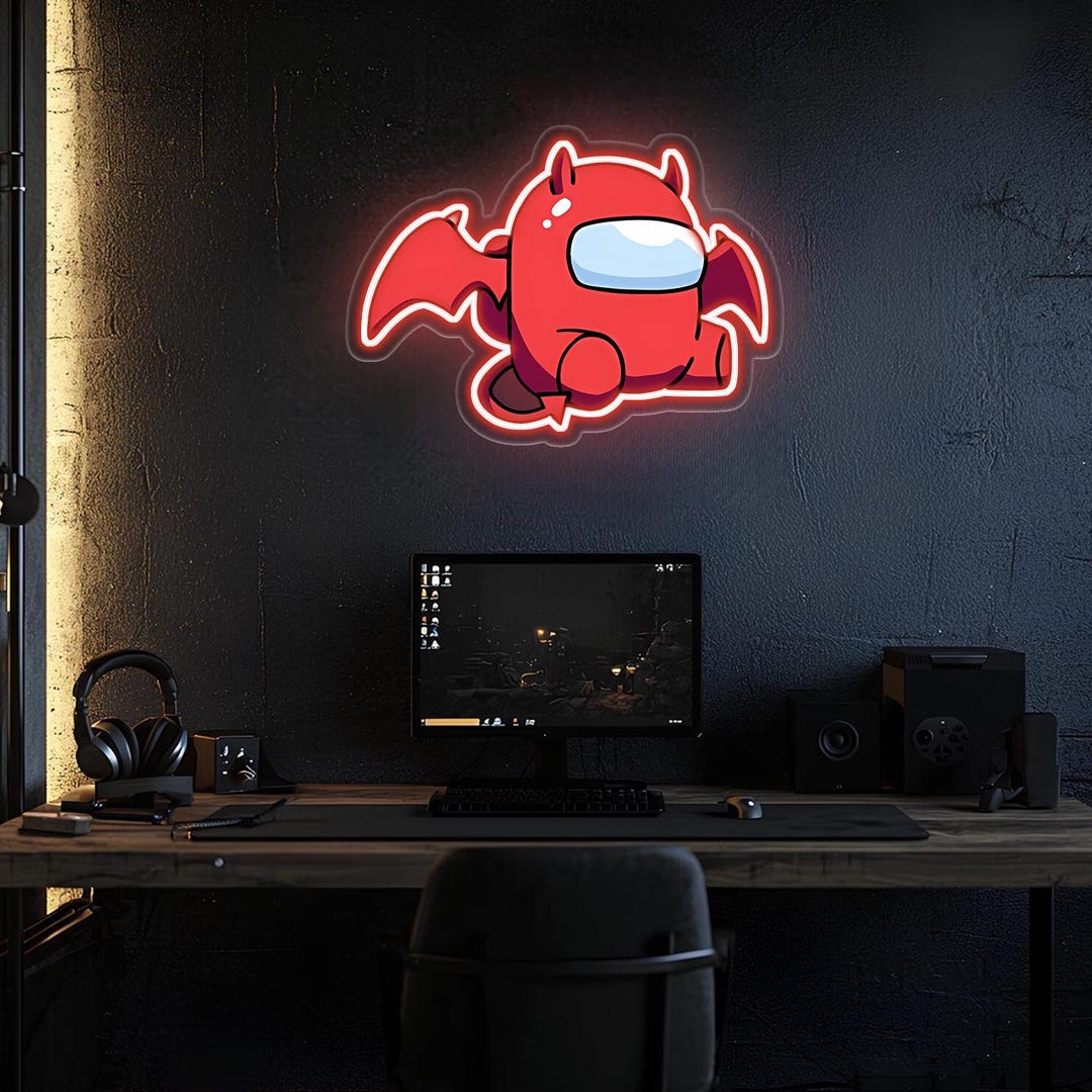 Devil Alien Neon Light, Red Winged Glow, Cartoon Demon Room Accent ...