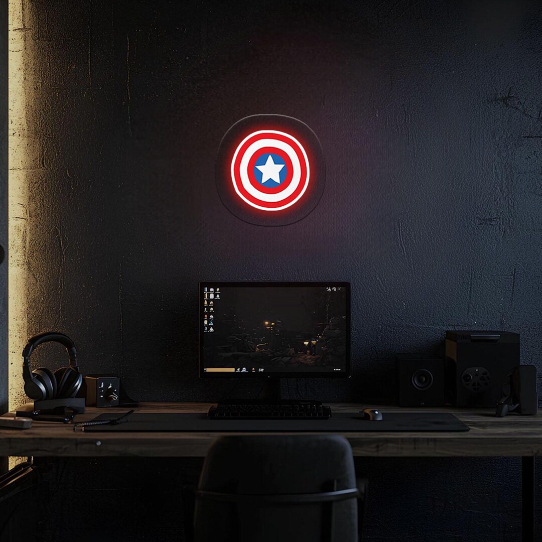 Shield Shape Neon Sign,captain Superhero Led Neon Sign,marvel Fan Wall ...
