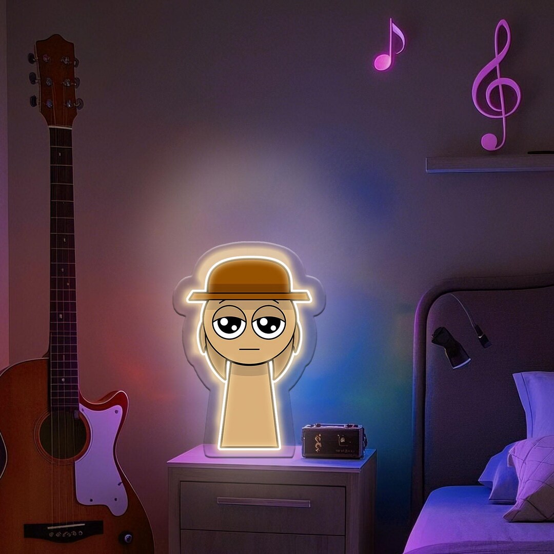 Game Brown Skin Cartoon Character Neon Sign,wear A Hat on Head Tunner ...