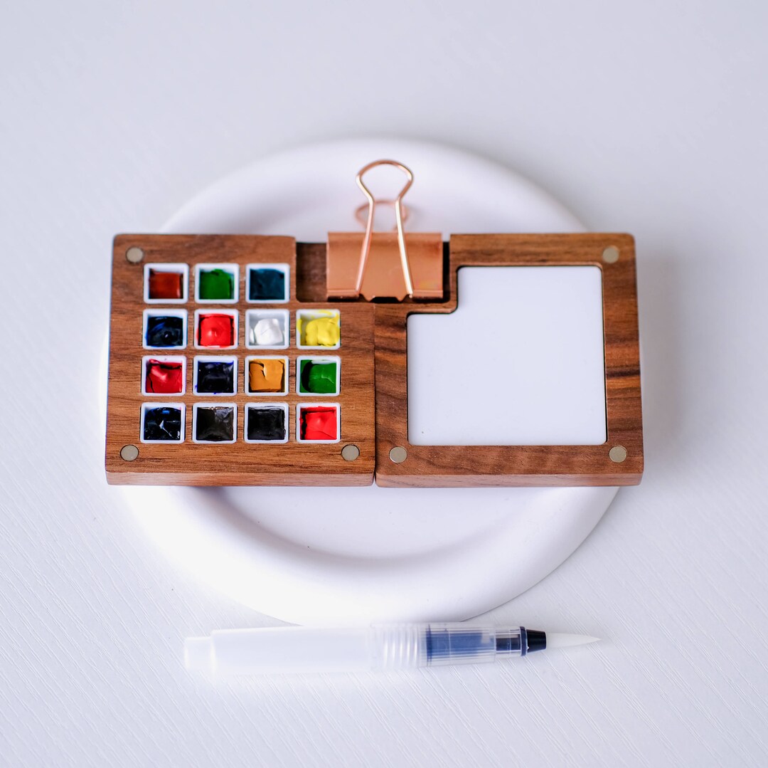Handcrafted Walnut Wood Watercolor Travel Palette Portable Watercolor ...