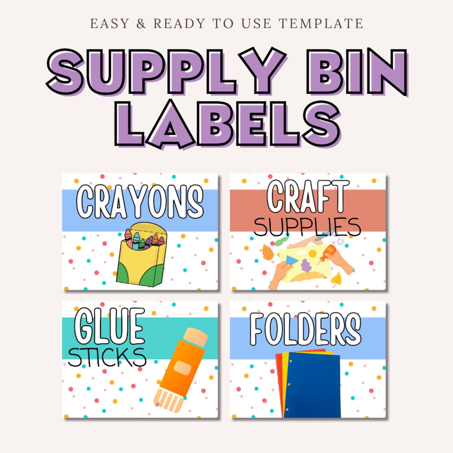 Classroom Supply Bin Labels Template - Set of 28 Plus Create Your Own ...