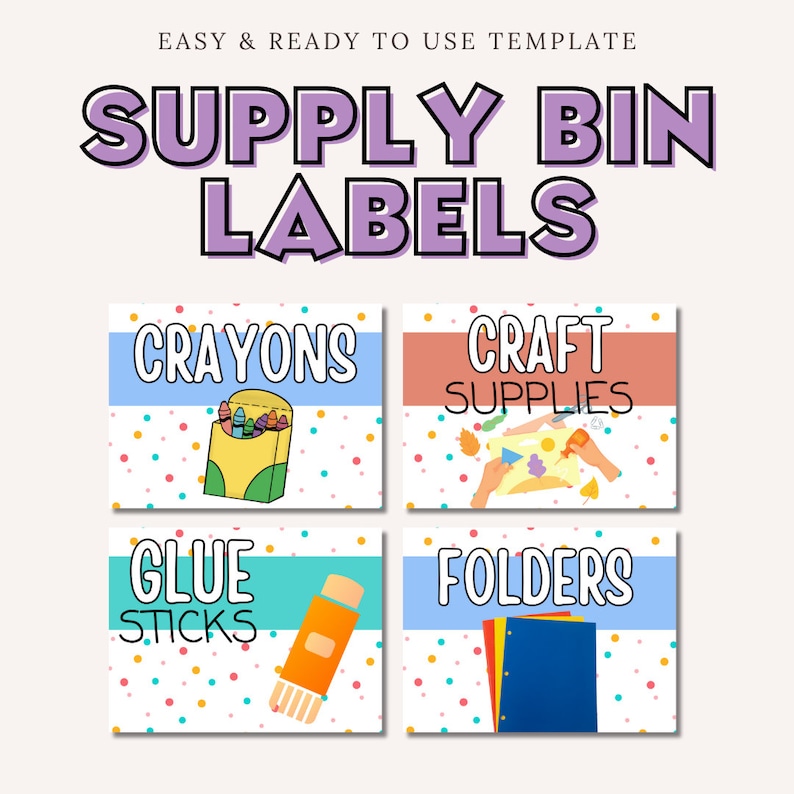 Classroom Supply Bin Labels Template - Set of 28 Plus Create Your Own ...