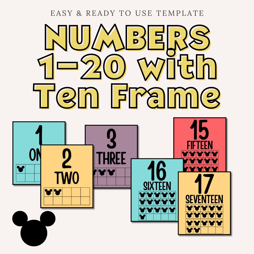 Mickey Mouse Number Cards With Ten Frame 1-20 - Etsy
