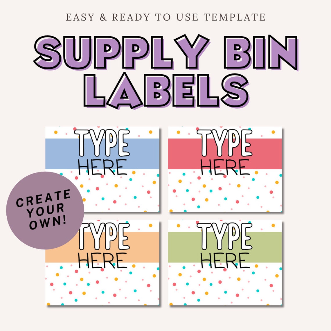 Classroom Supply Bin Labels Template - Set of 28 Plus Create Your Own ...