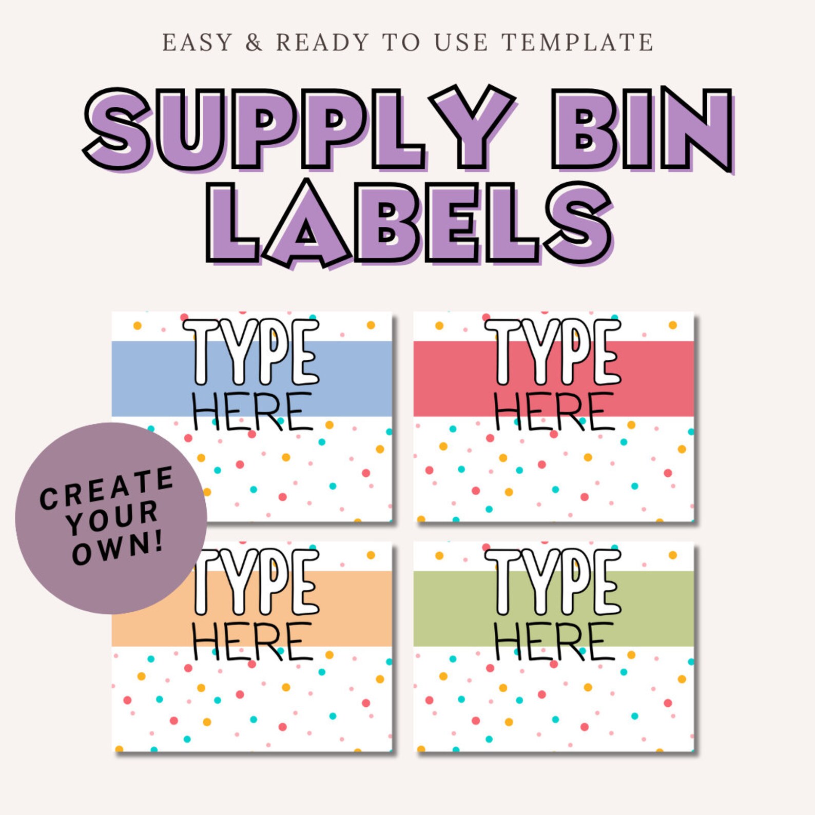 Classroom Supply Bin Labels Template - Set of 28 Plus Create Your Own ...