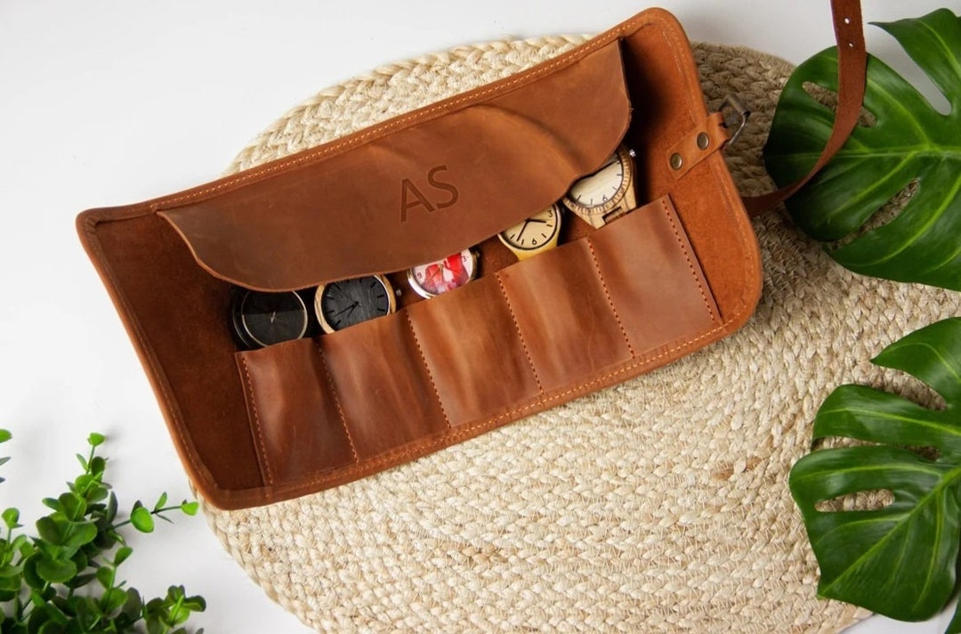 Watch Roll Handmade, Leather Watch Roll, Monogrammed Watch Roll ...