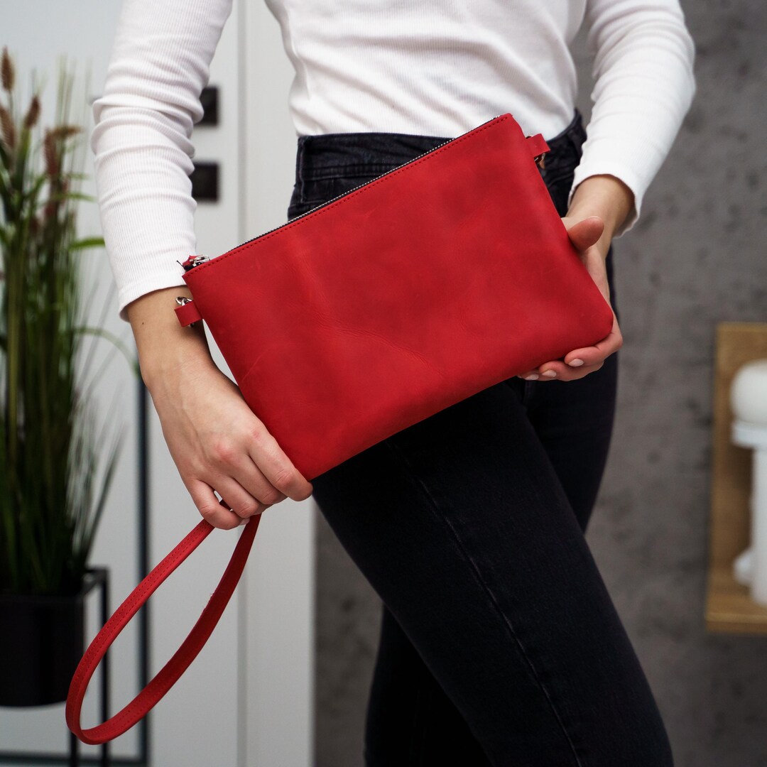 Elegant Red Evening Purse for Women, Handmade Leather Envelope Bag ...