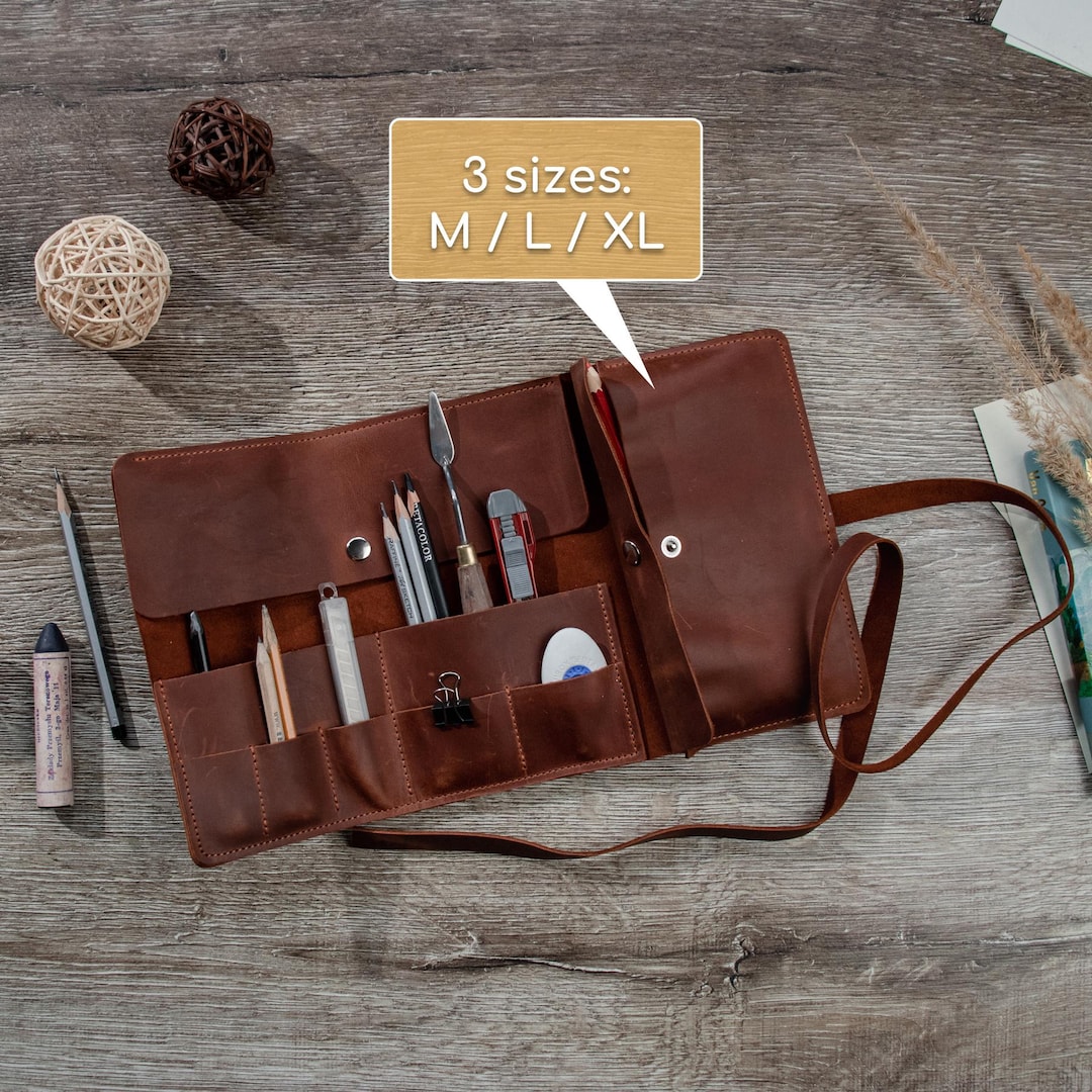 Handmade Leather Tool Wrap, Artist Brush Holder Case, Roll-up Organizer ...