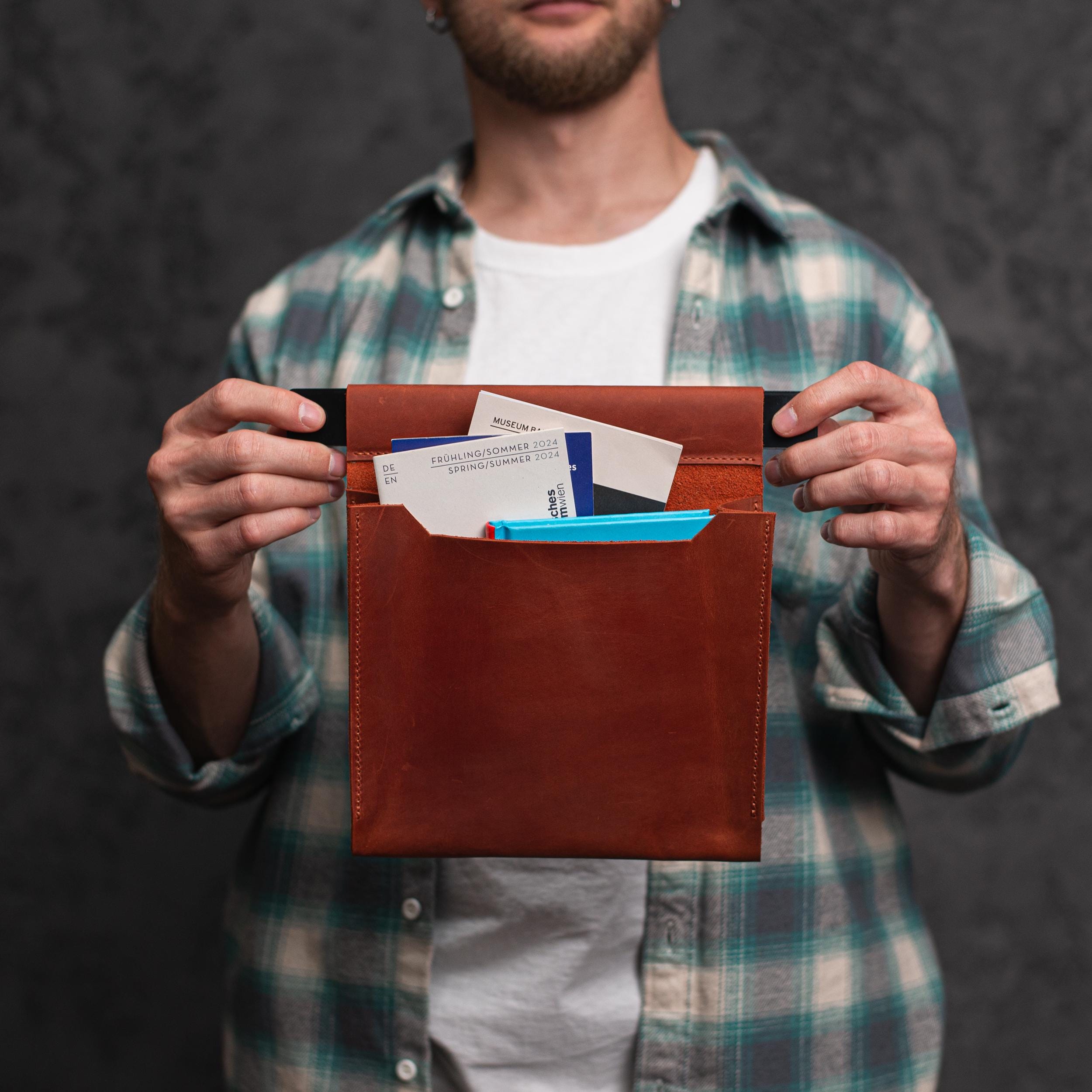 Office Wall Storage, Leather Hanging Wall Pouch, Wall Hanging Organizer ...