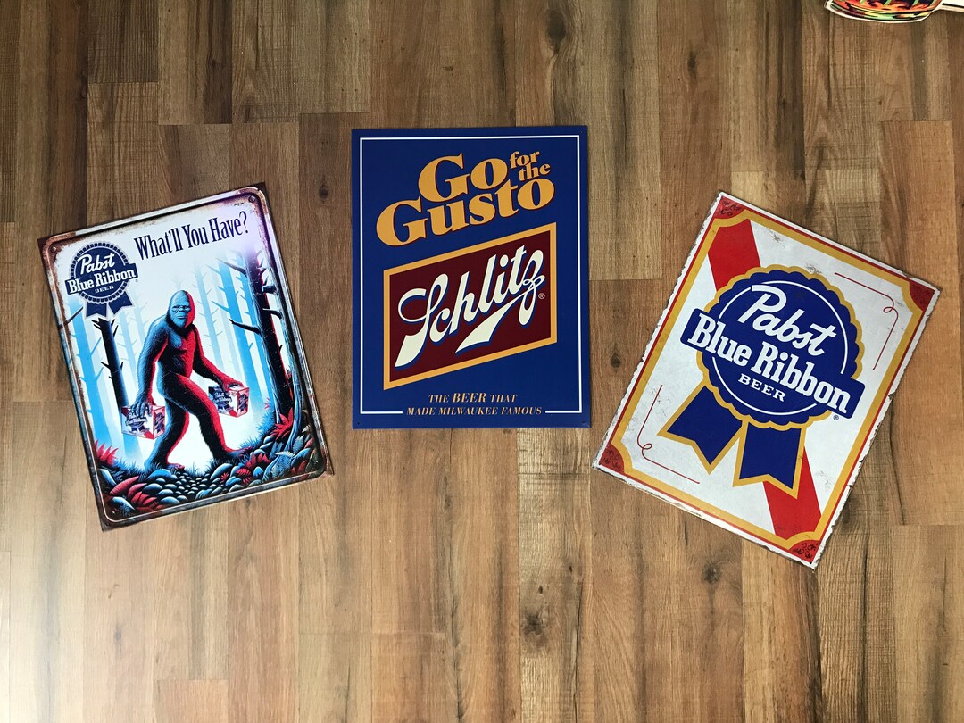 THREE PBR Beer Sign Bundle Pabst Blue Ribbon Beers Schlitz Beer Go for ...