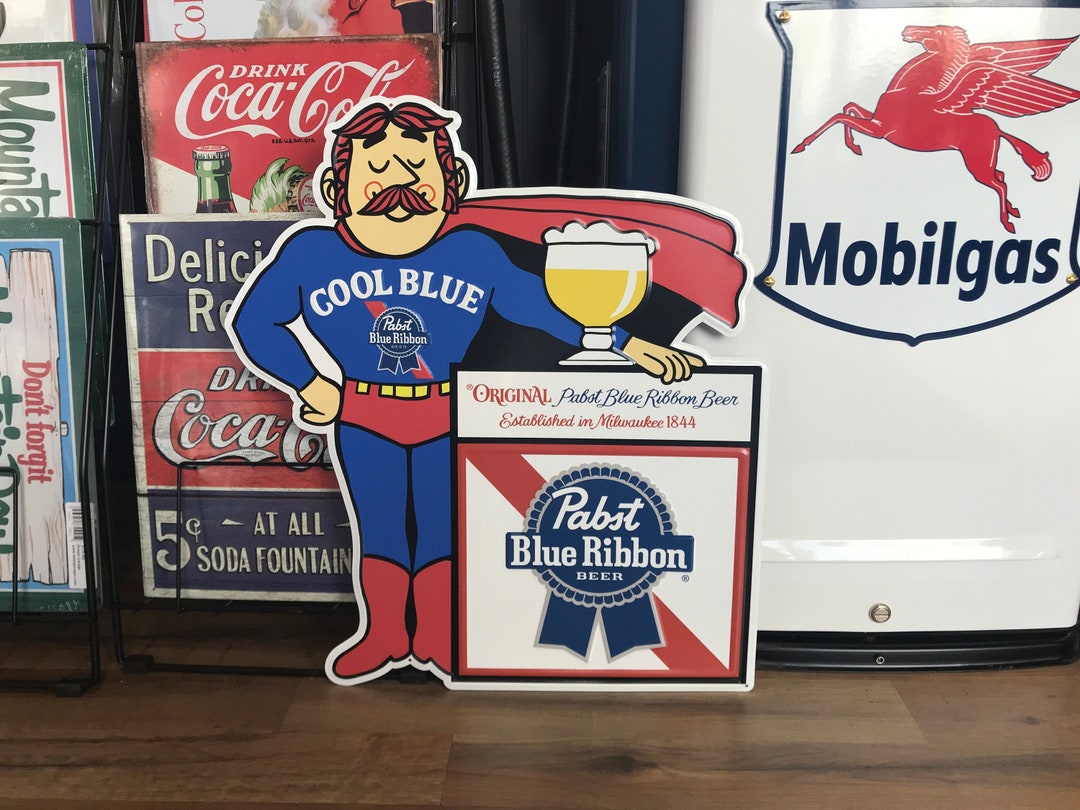 Pabst Man Cool Blue Tin Sign PBR Beer Signs Pabst Blue Ribbon Gifts for ...