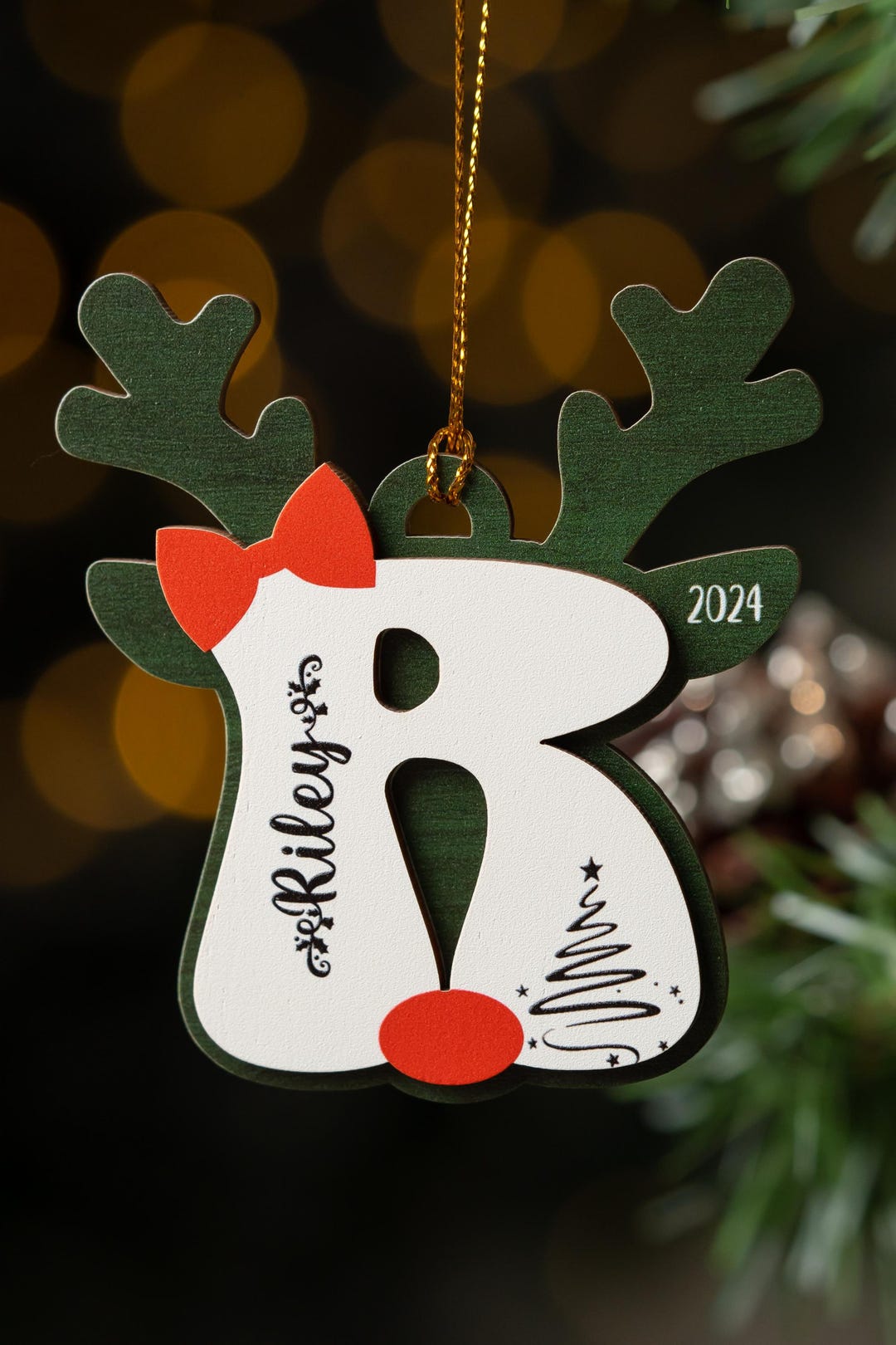 Personalized Reindeer Retro Letter Ornaments, Reindeer Letter Ornaments ...