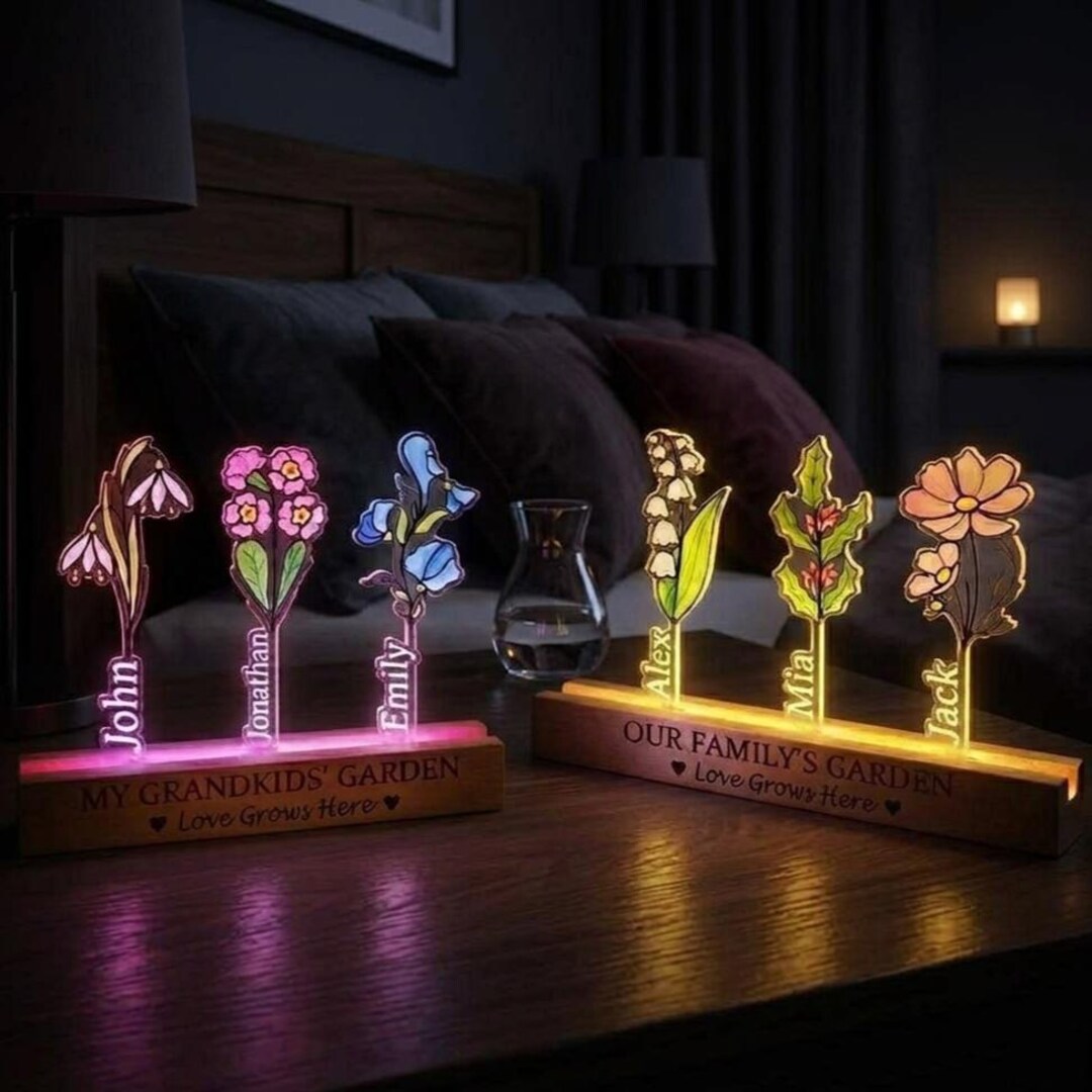 Personalized Birth Flower Night Light With Names, Custom Grandma’s ...