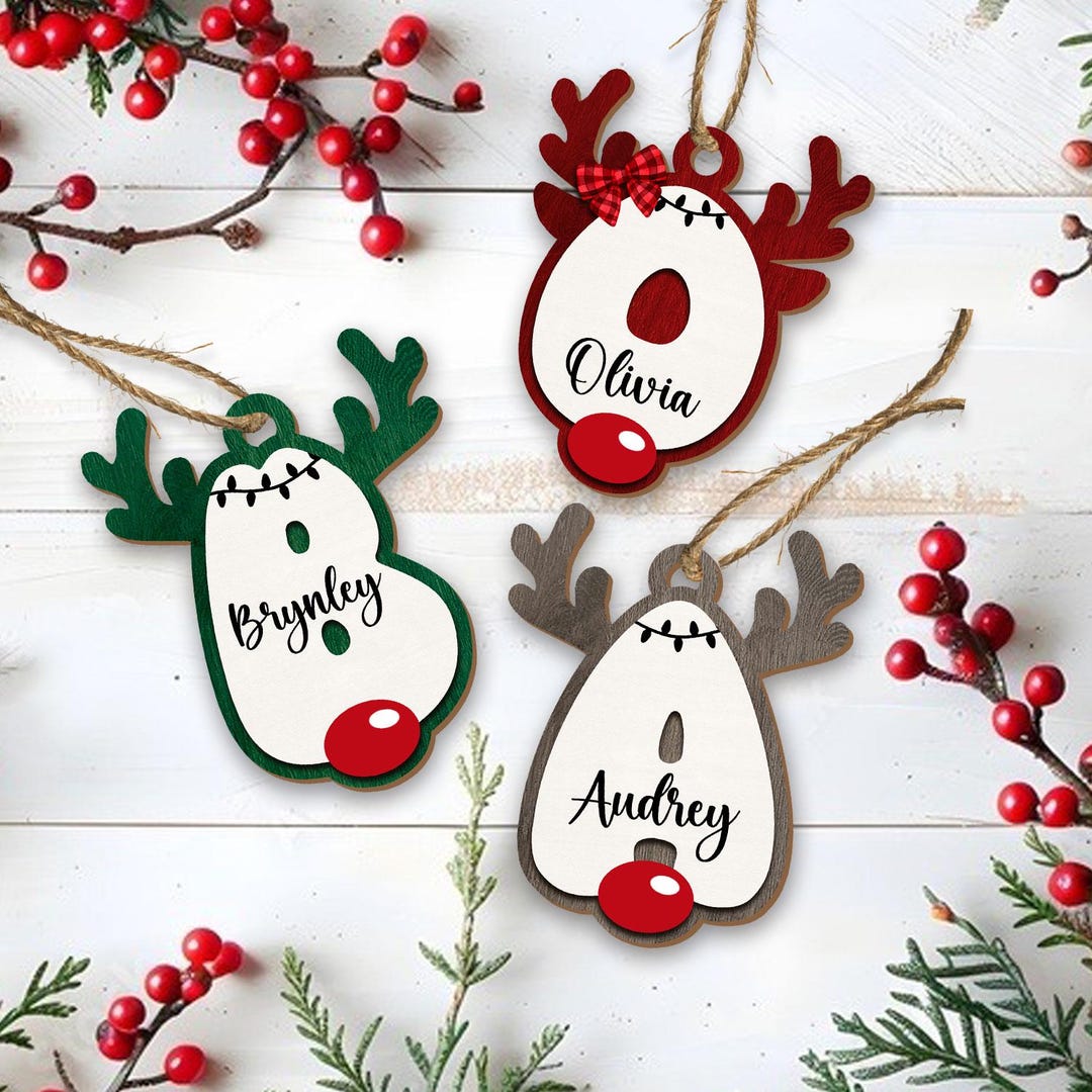 Personalized Reindeer Retro Letter Ornaments, Reindeer Letter Ornaments ...