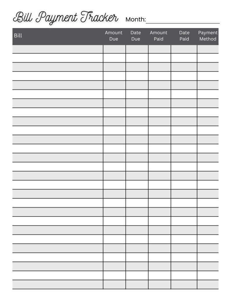 Bill Payment Tracker - Etsy