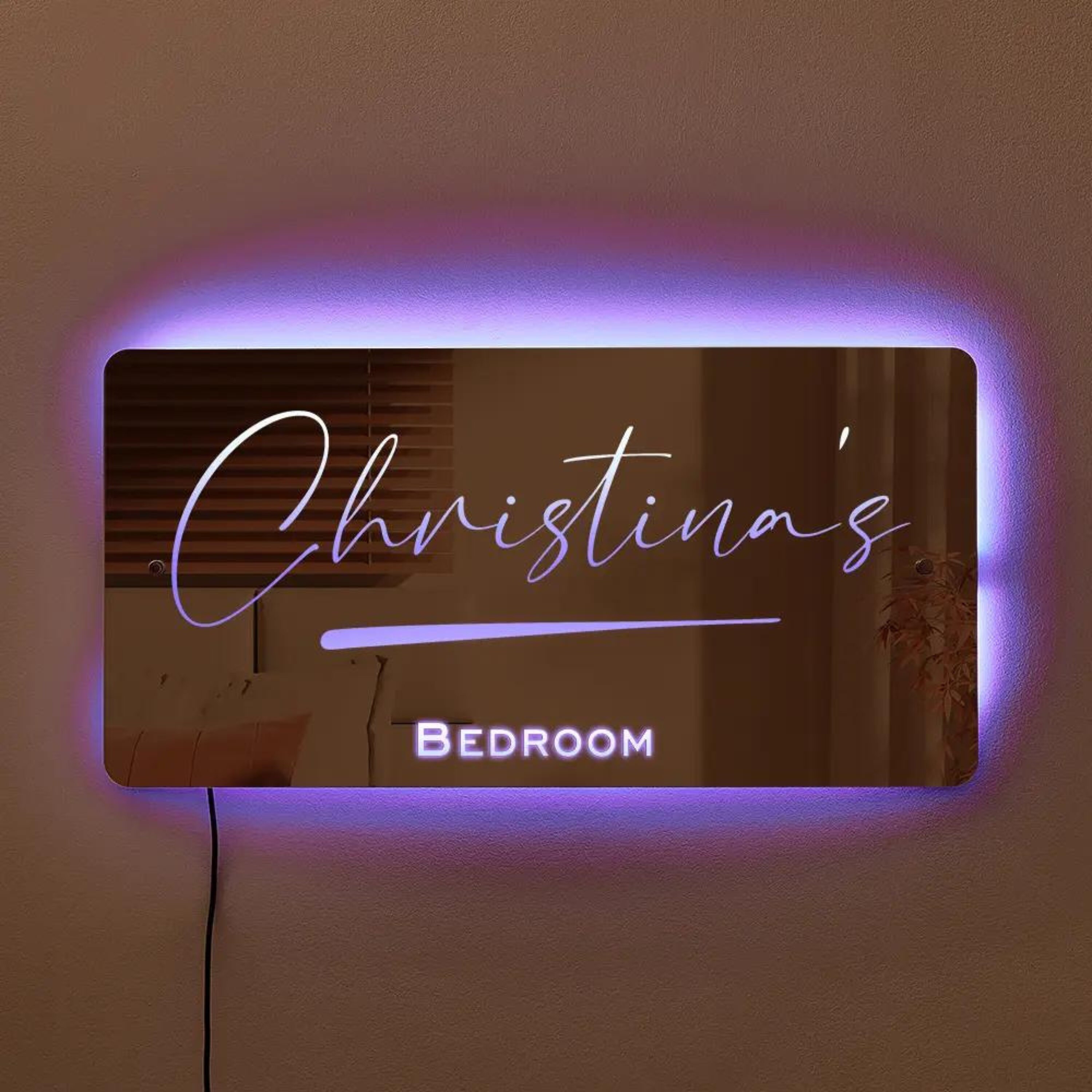 Personalized Name Mirror Sign, Custom LED Light up Bedroom Sign ...