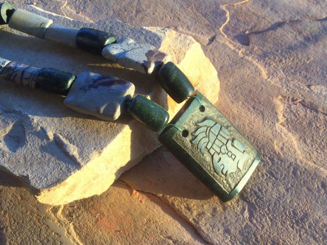 Mexican Necklace Mayan Jewelry Guatemalan Jade, Aztec Warrior Pendant ...