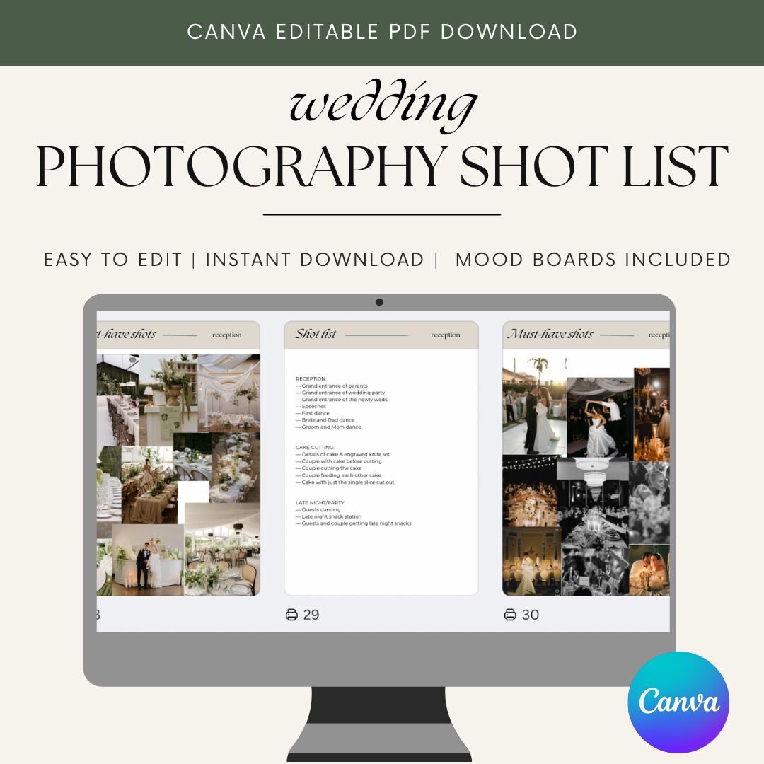 WEDDING Photography Essentials Shot List: Must-have Shot List, Mood ...