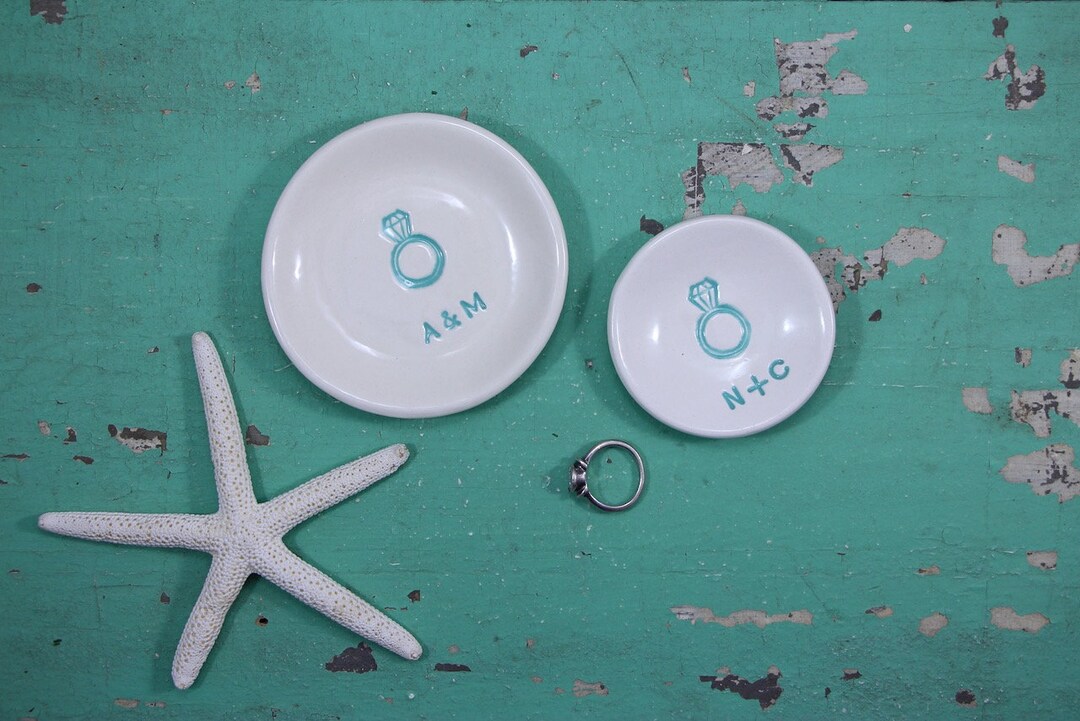 Handmade Ring Dish With Diamond Ring Design and Initials, Diamond Ring ...