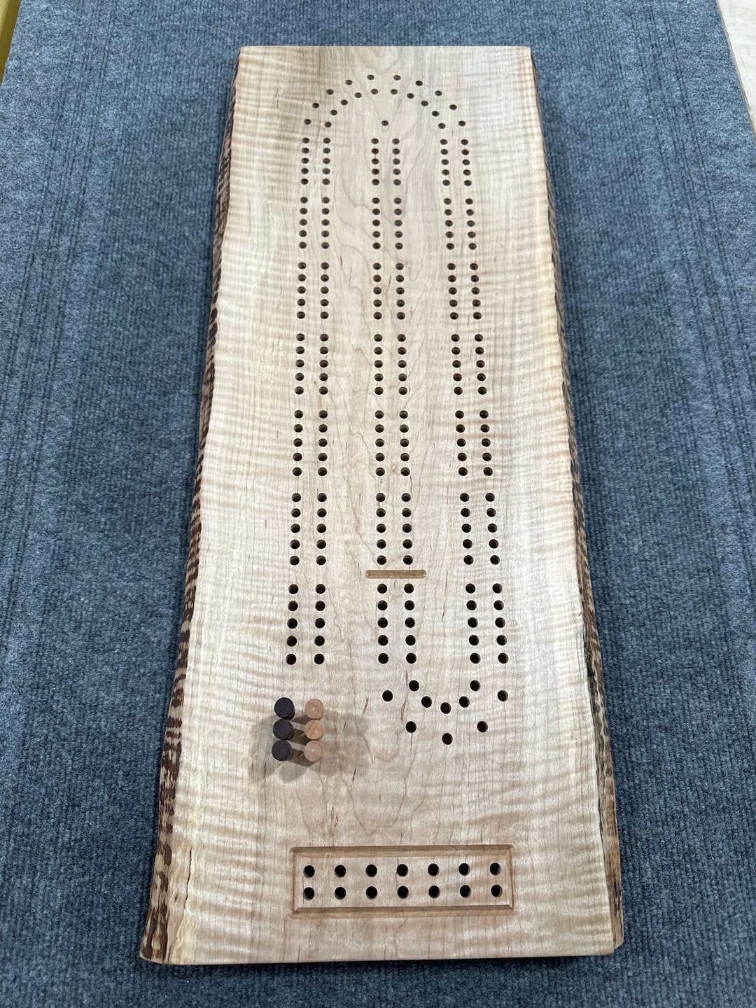 EXTRA LARGE Curly Maple Cribbage Board With Live Edge Real Wood Great ...