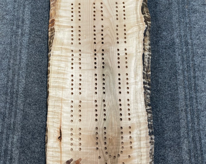EXTRA LARGE Curly Maple Cribbage Board With Live Edge - Real Wood - W ...