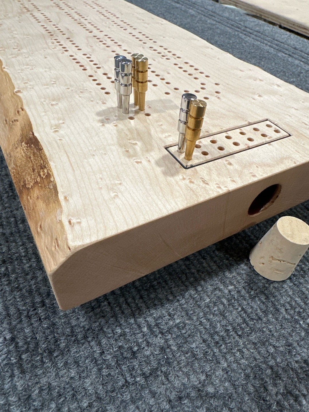 2 Player Curly Maple Cribbage Board With Live Edge and Peg Storage - Etsy