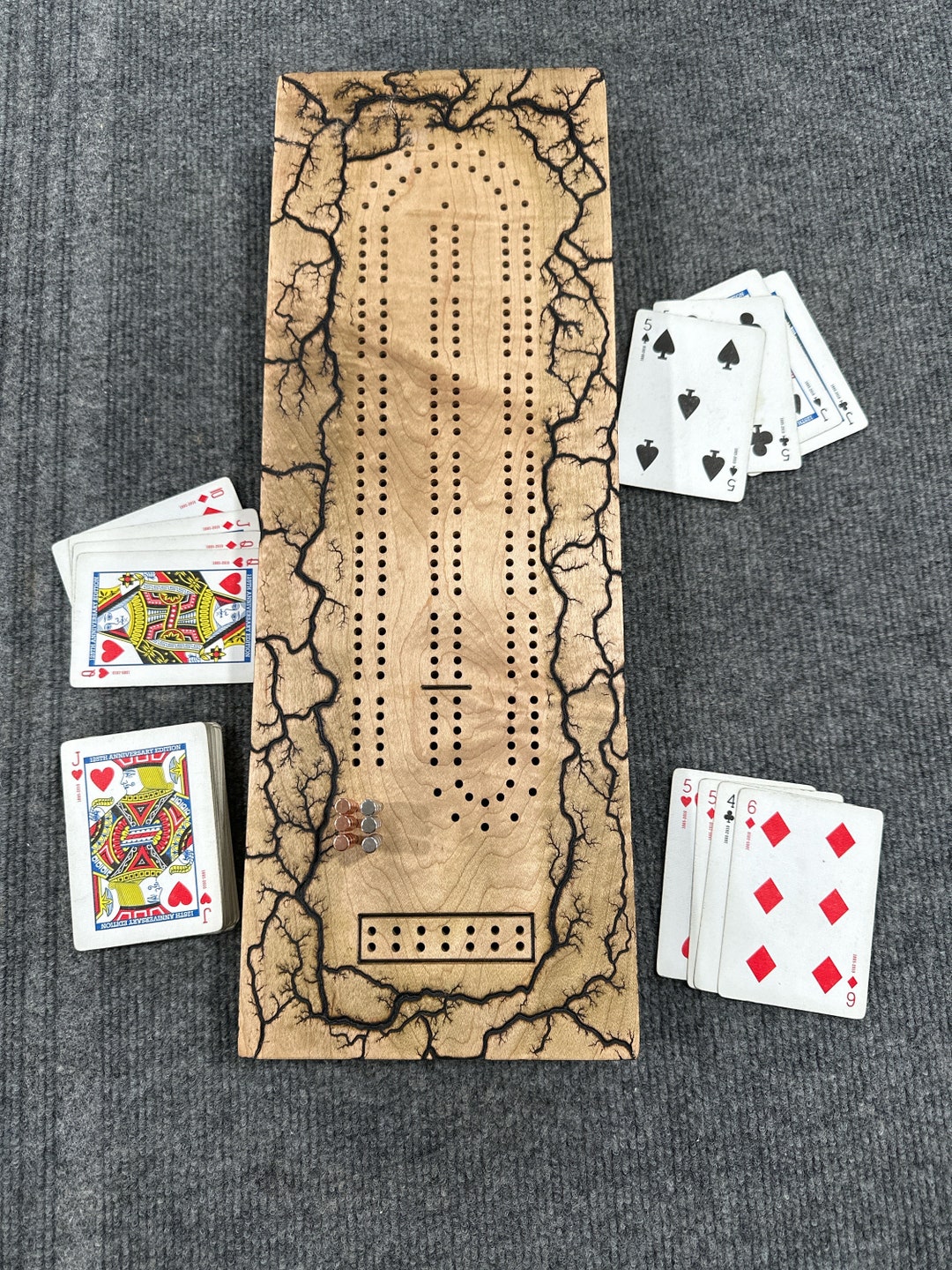 2 Player Maple Cribbage Board Fractal Burn With Peg Storage B - Etsy