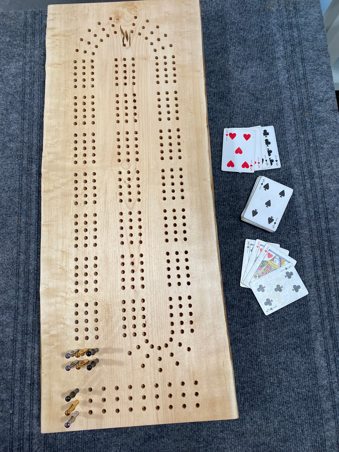 3 Player Light Birds Eye Maple Cribbage Board Live Edge Great Gift 2022 ...