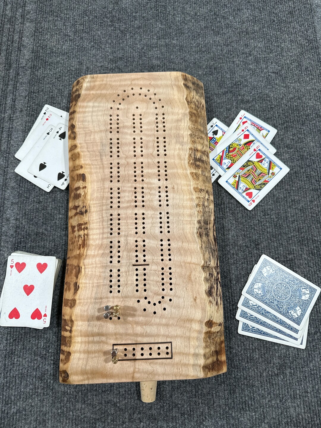 2 Player Curly Maple Cribbage Board With Live Edge and Peg - Etsy