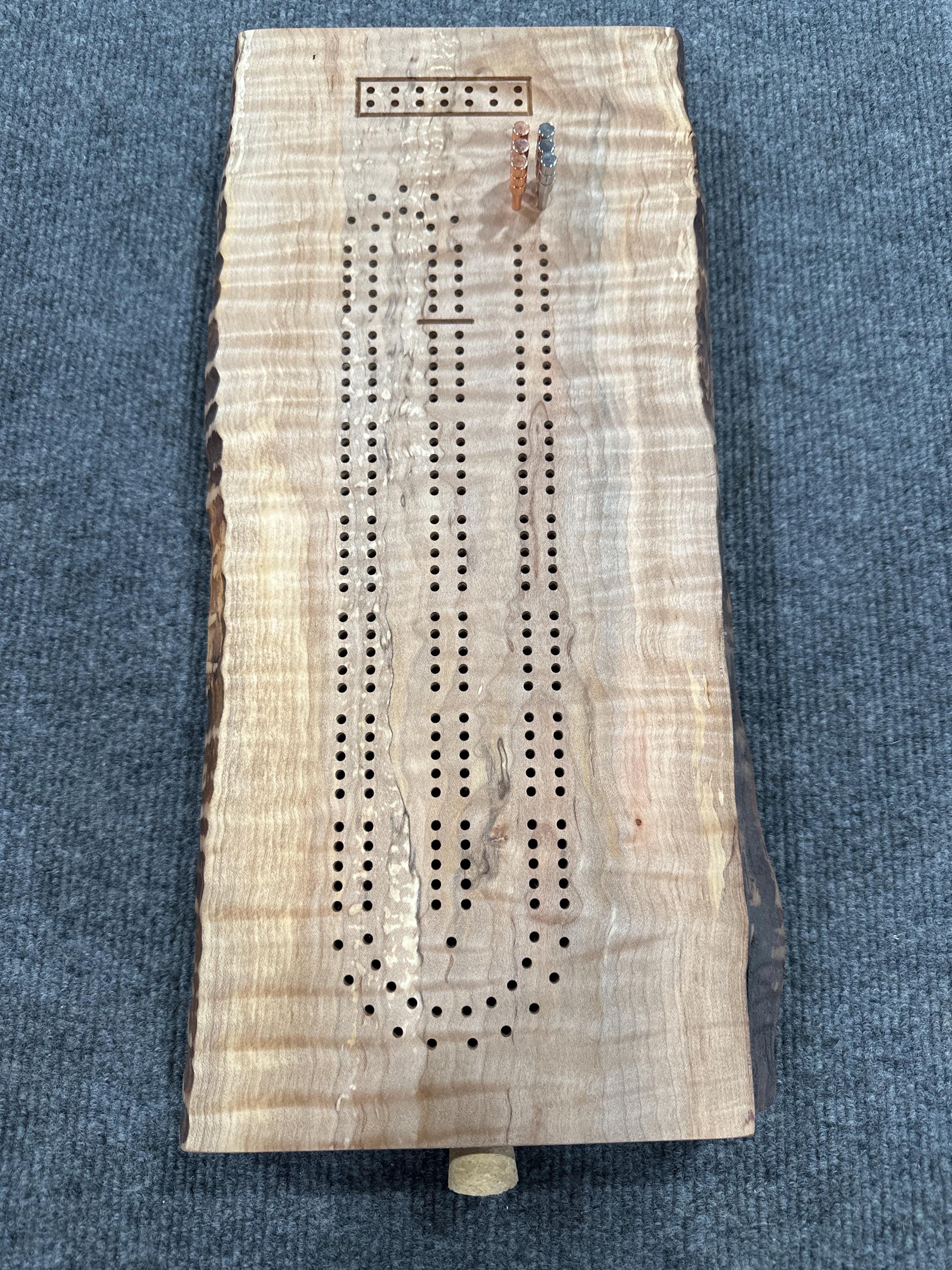 2 Player Curly Maple Cribbage Board With Live Edge and Peg Storage - Etsy