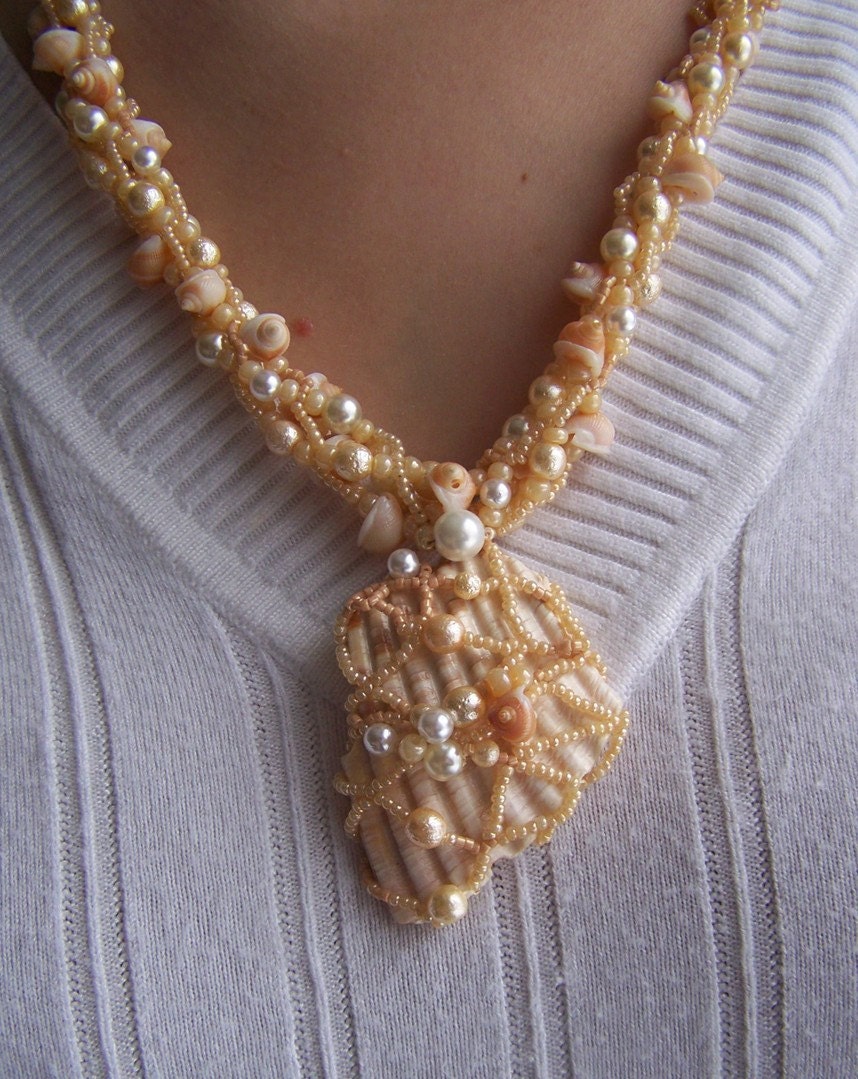 Pearl Netted Scallop Shard Necklace - Etsy