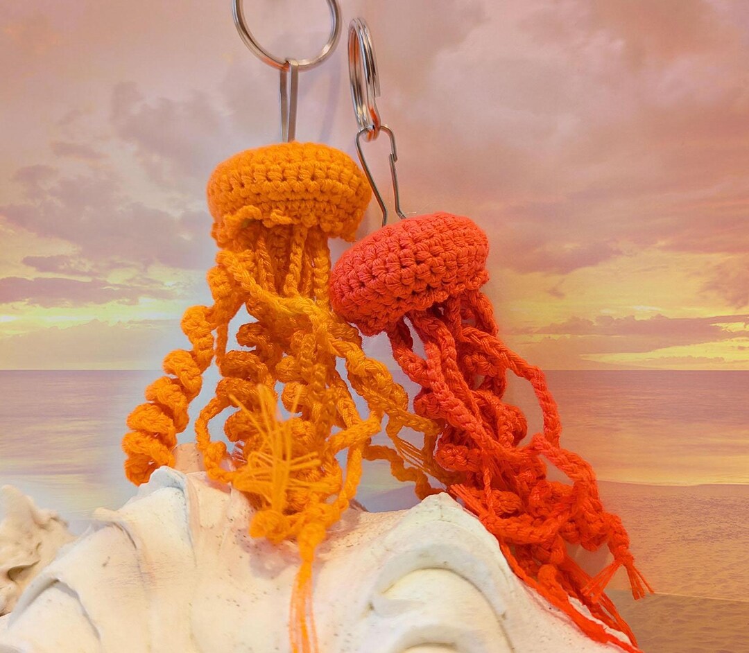 Fluorescent NEON Orange and Tangerine Crochet Plush Toy Jellyfish ...