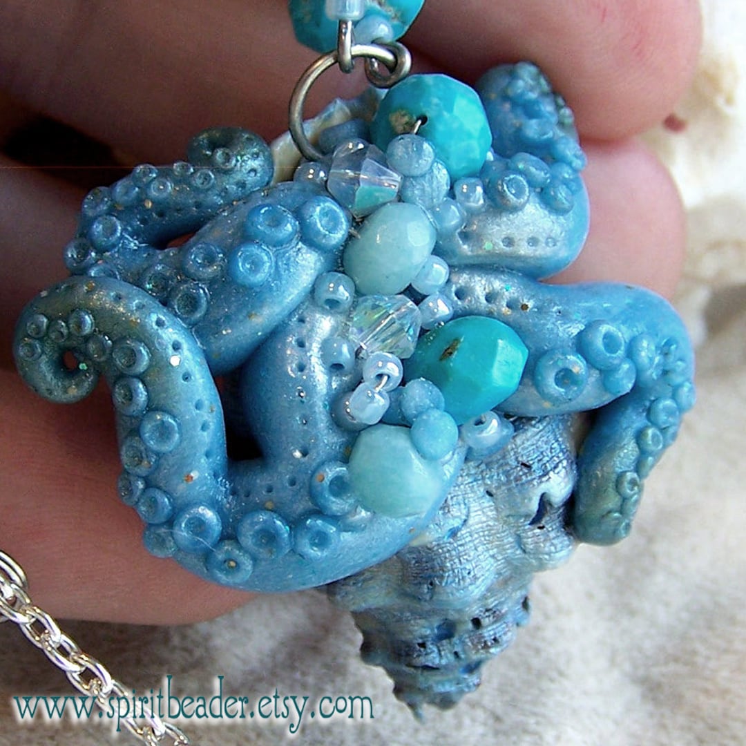 Calypso's Kraken Squid Blue Seashell Tentacle Beaded Necklace - Etsy