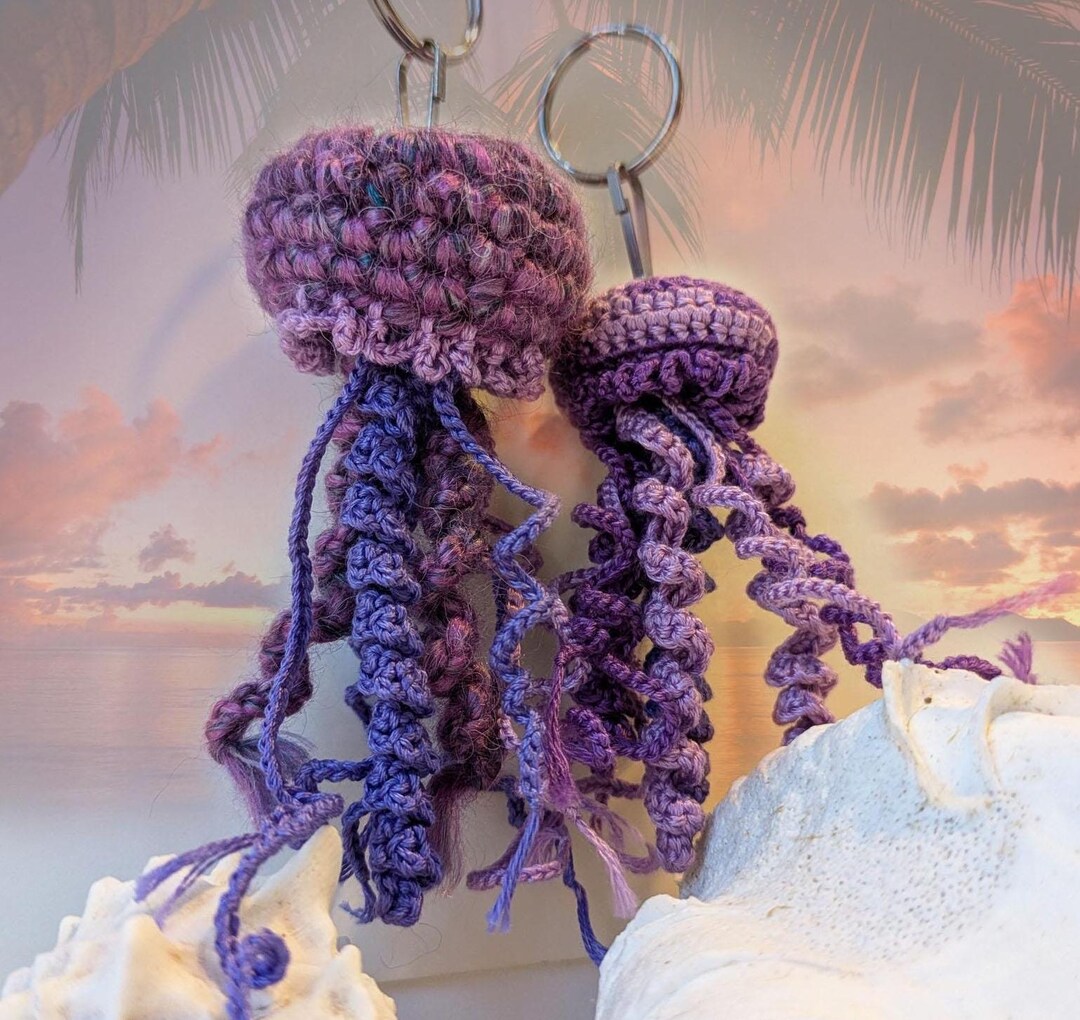 Cute Purple Pair of Crochet Plush Jellyfish Keychains SET OF TWO ...