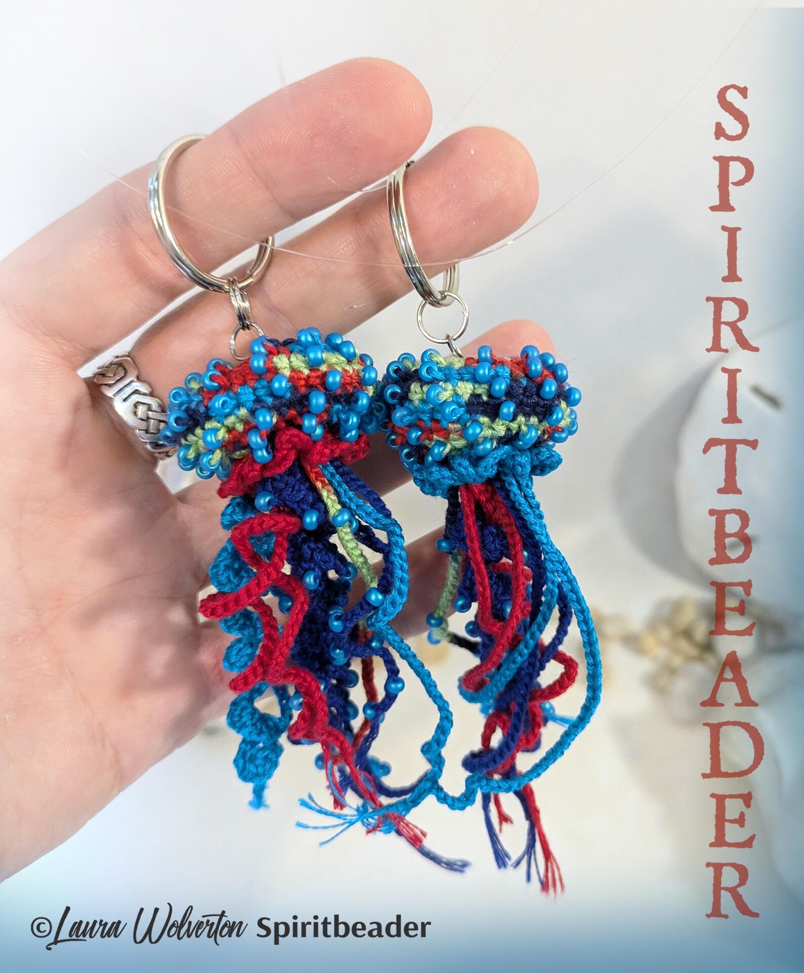 Superhero Plush Beaded Jellyfish Keychains Blue Navy Red Set of 2 ...