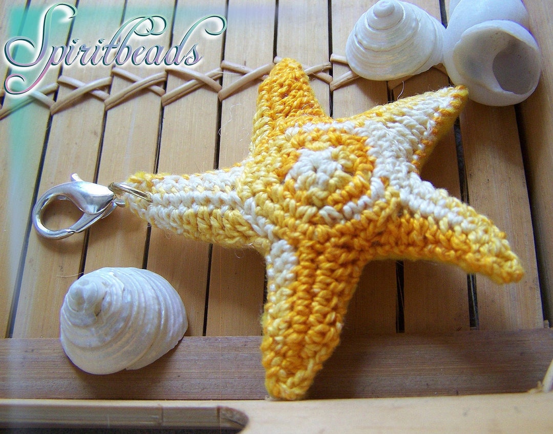 Sunny Beach Bright Yellow Starfish Crochet Keychain - Etsy Norway