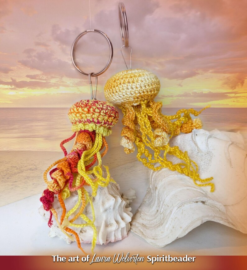 Butter Mellow & Sunset Tangerine Plush Crochet Jellyfish Keychain Pair ...