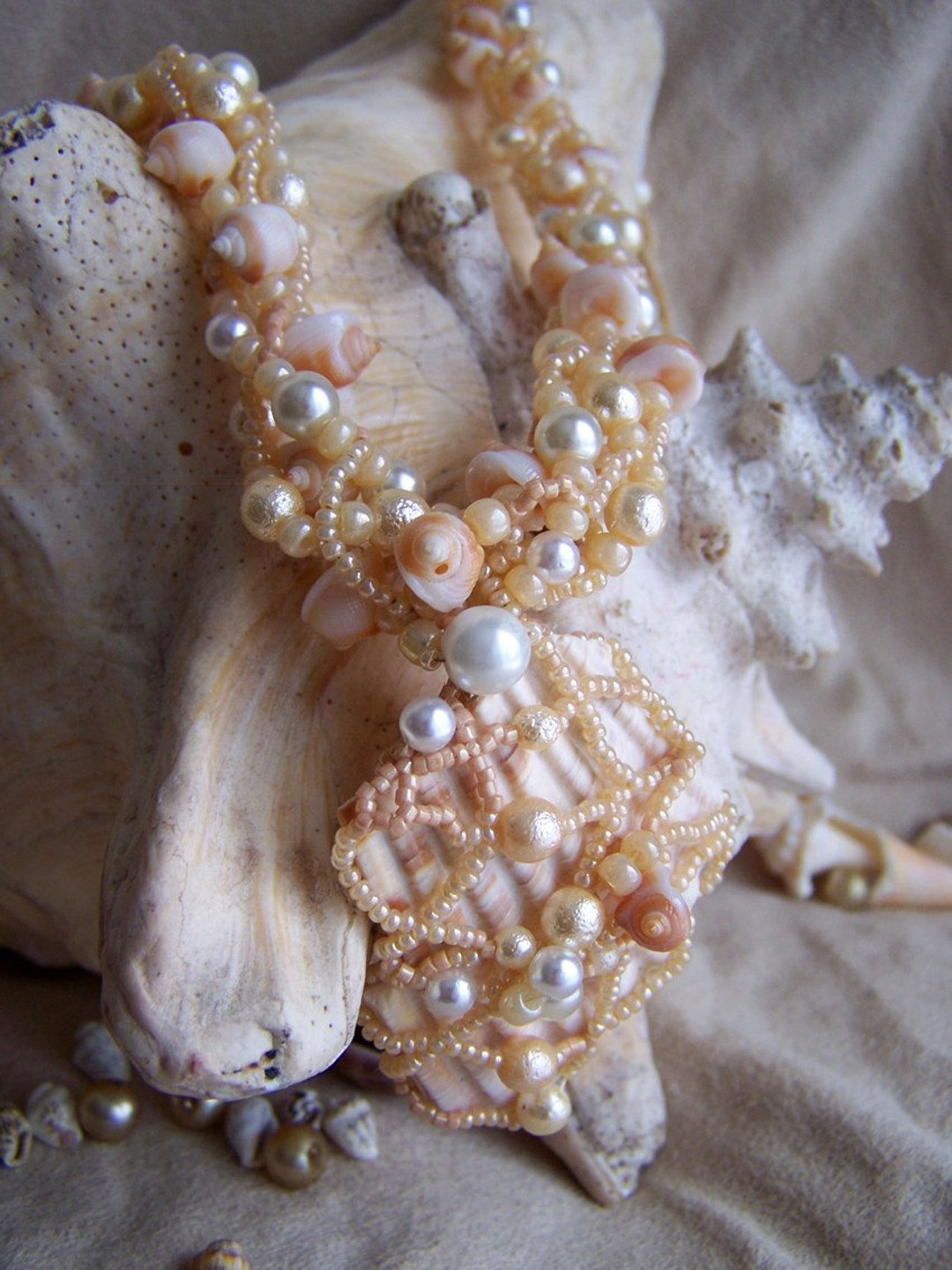 Pearl Netted Scallop Shard Necklace - Etsy