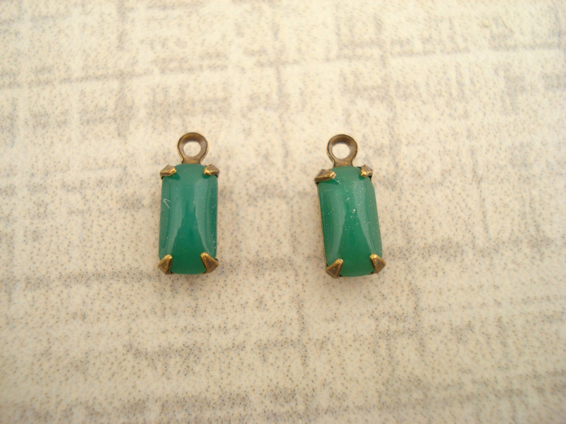 8 Vintage Jade Green Glass Octagon Brass Ox Drops 8x4 1 Ring - Etsy