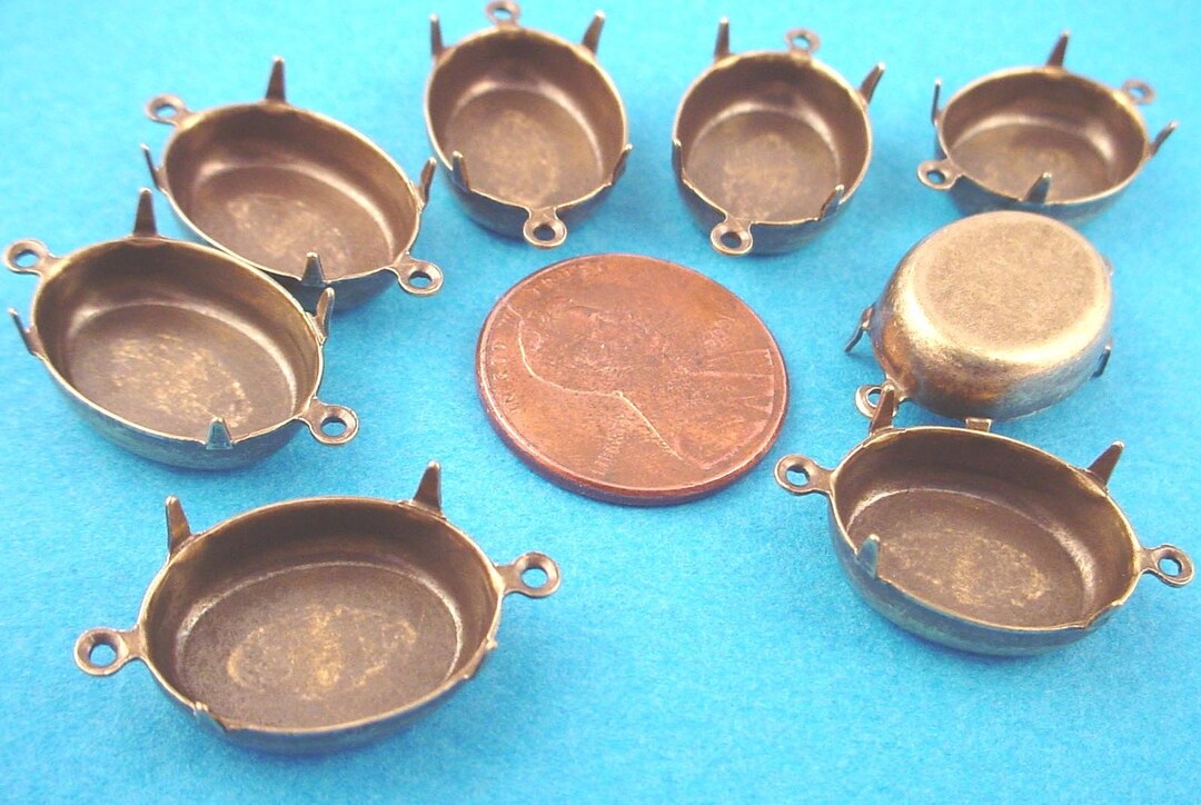 8 Brass Ox Oval Prong Setting Connectors With 2 Loops 18x13 - Etsy