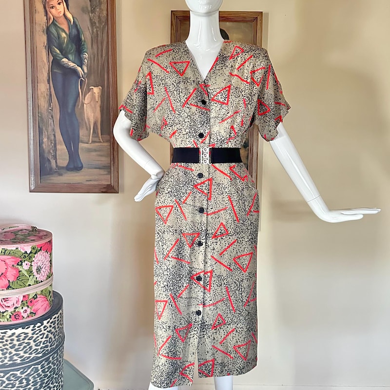 80s Print Abstract Dress - Etsy
