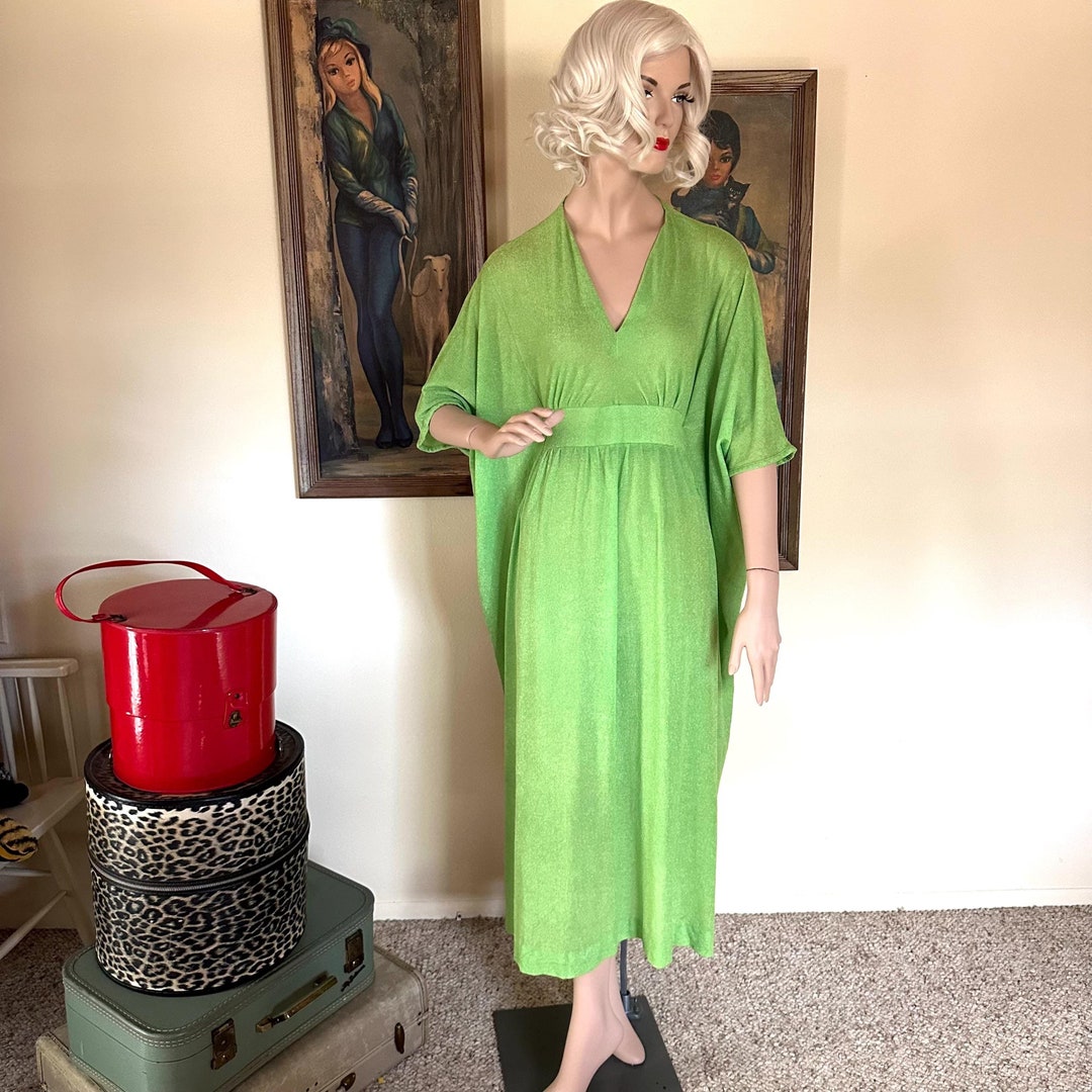 Vintage 1970s Lime Green Terry Cloth Caftan Dress Beach Cover-up OSFM ...