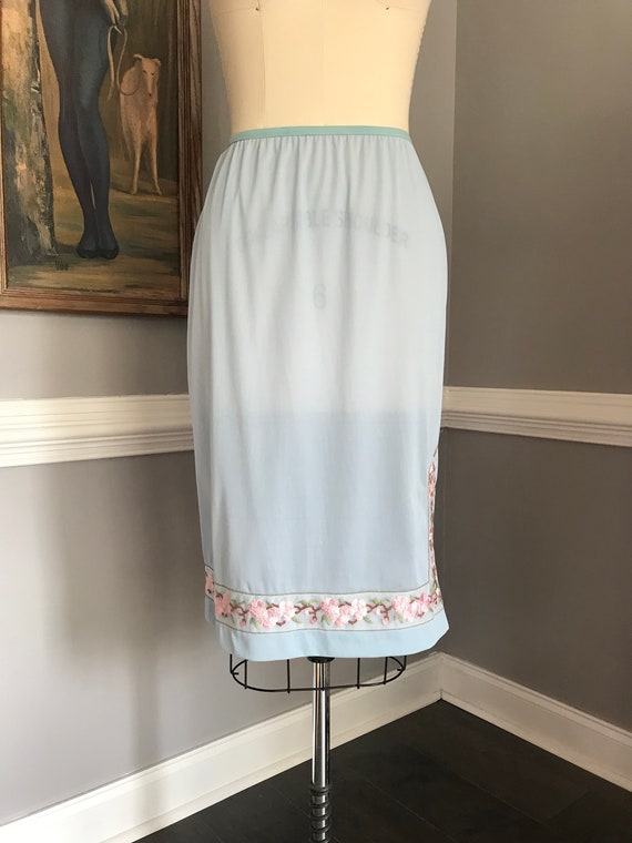 Vintage Baby Blue Half Slip Embroidered Pink Cherry B… - Gem