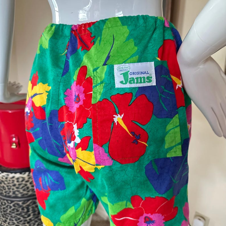 Vintage 1980s Jams World Unisex Surf Line Shorts Bright Tropical Floral ...
