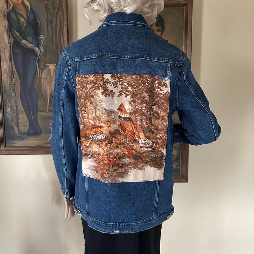Upcycled Denim Jacket Vintage Back Patch Distressed Custom Jeans M/L - Etsy