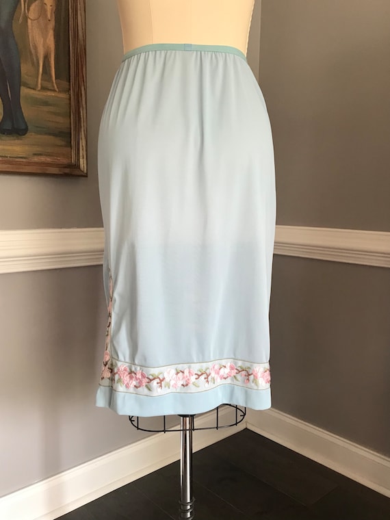 Vintage Baby Blue Half Slip Embroidered Pink Cherry B… - Gem