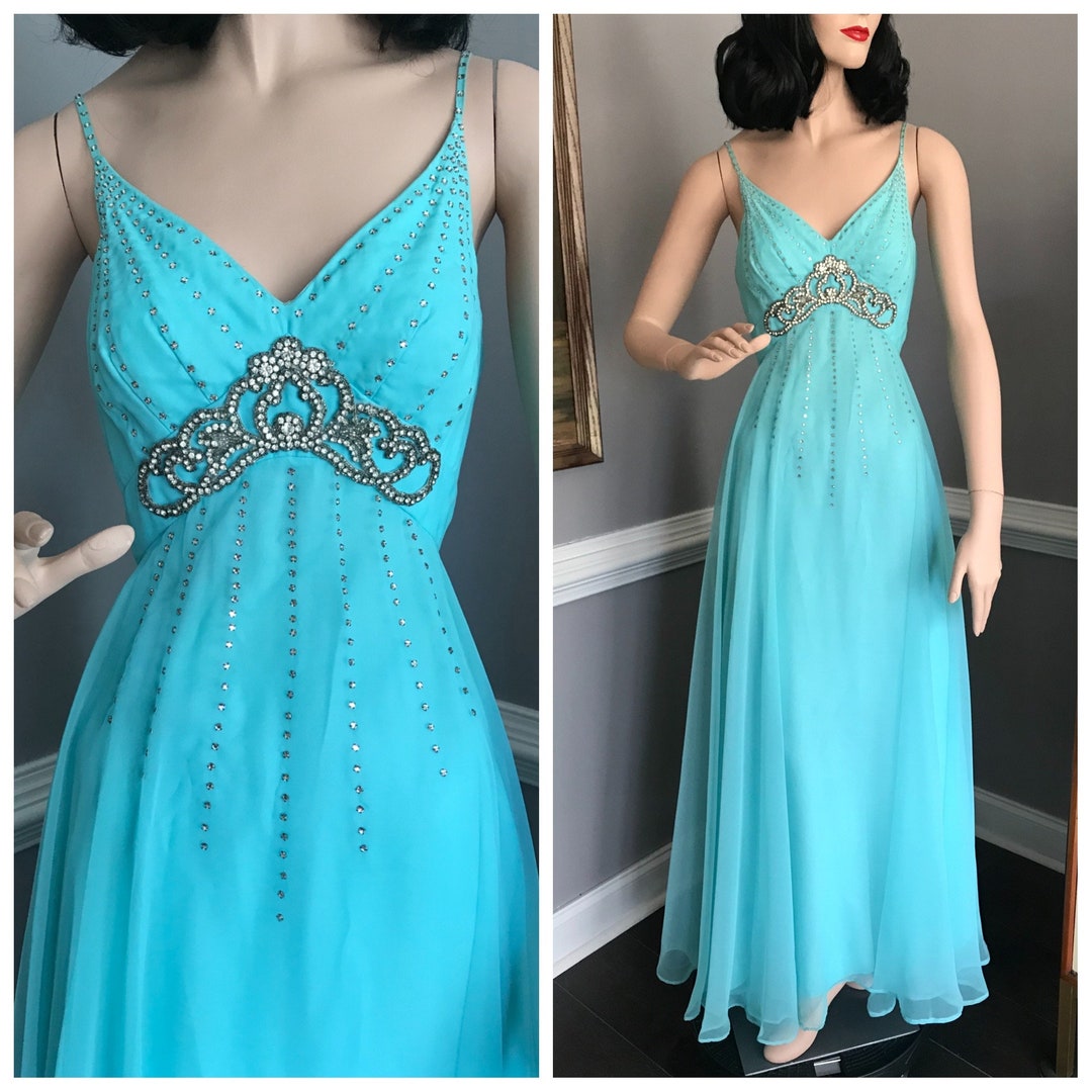 Vintage 1970s Prom Dress Beauty Pageant Gown Blue Chiffon - Etsy
